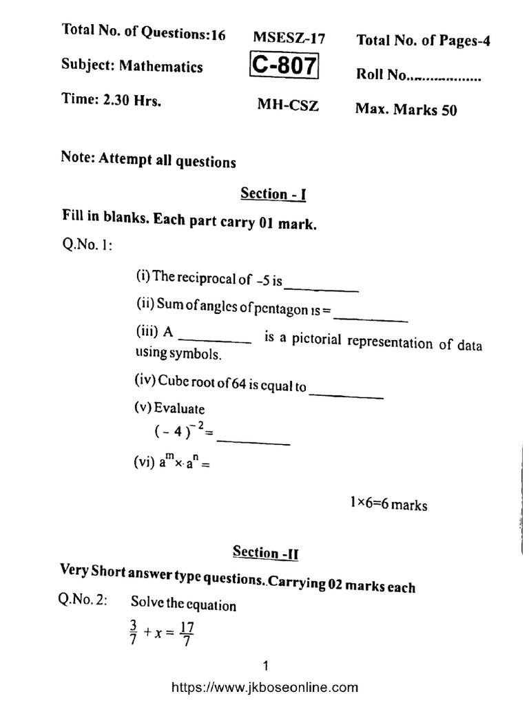 JK Bose Class 8 Mathematics C 807 140423 2017 | PDF
