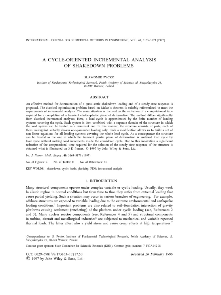 Numerical Meth Engineering - 1998 - Pycko - A Cycle Oriented Incremental Analysis of Shakedown ...