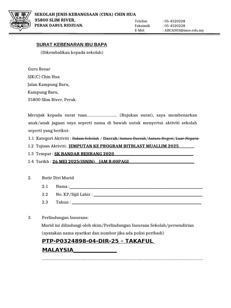 Surat Kebenaran Ibu Bapa 2025 | PDF