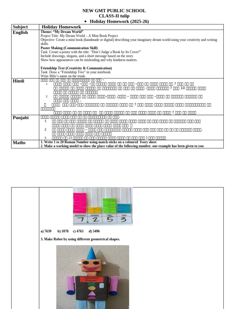 Holiday Homework 3rd A 25-26 | PDF