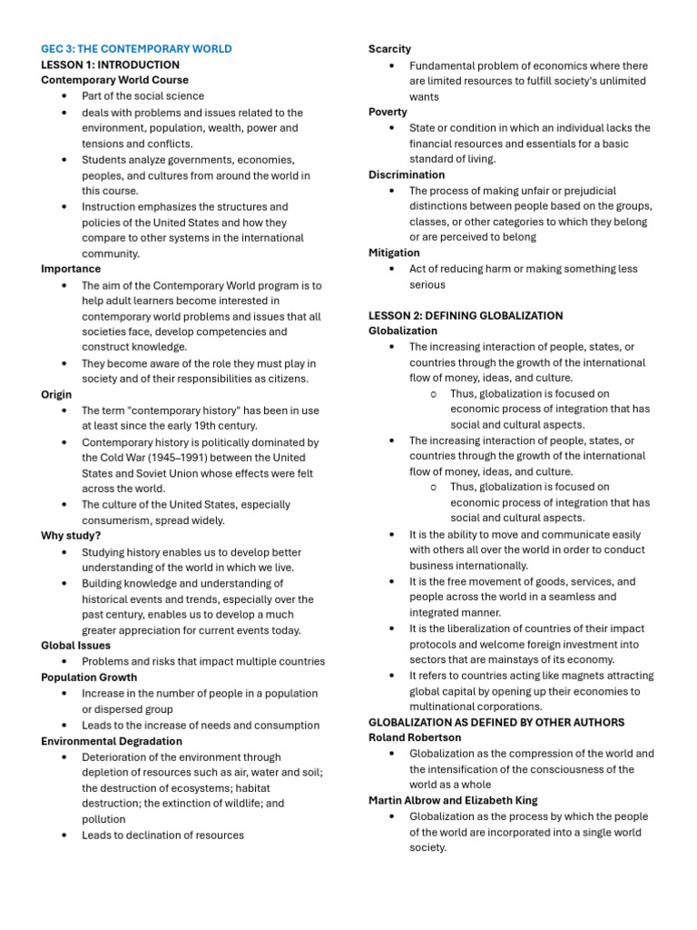 The Contemporary World Week 1 2 GEC3 | PDF | Globalization | Society