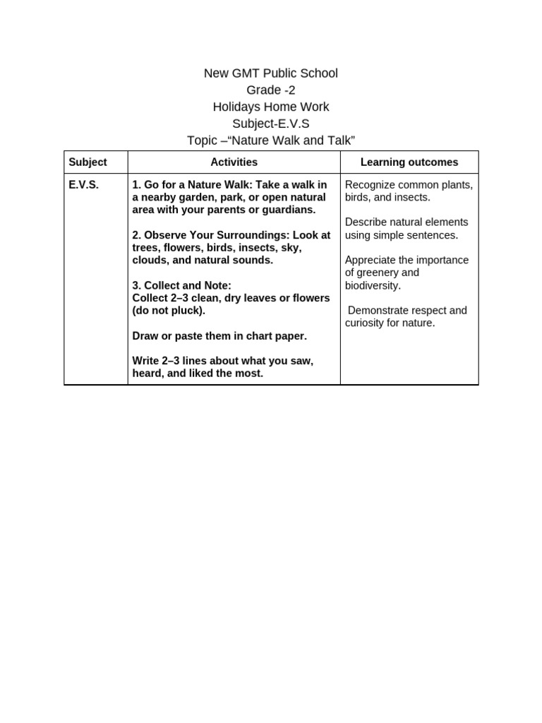 Grade 2 EVS Nature Walk Project | PDF