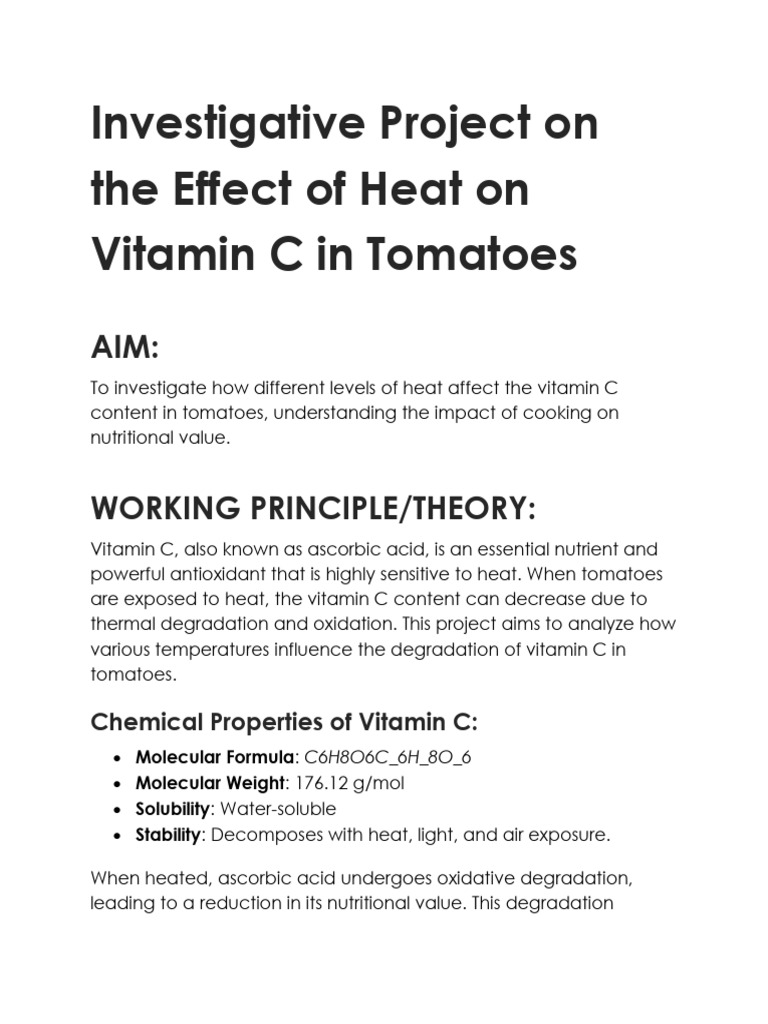 Investigative Project On The Effect of Heat On Vitamin C in | PDF ...