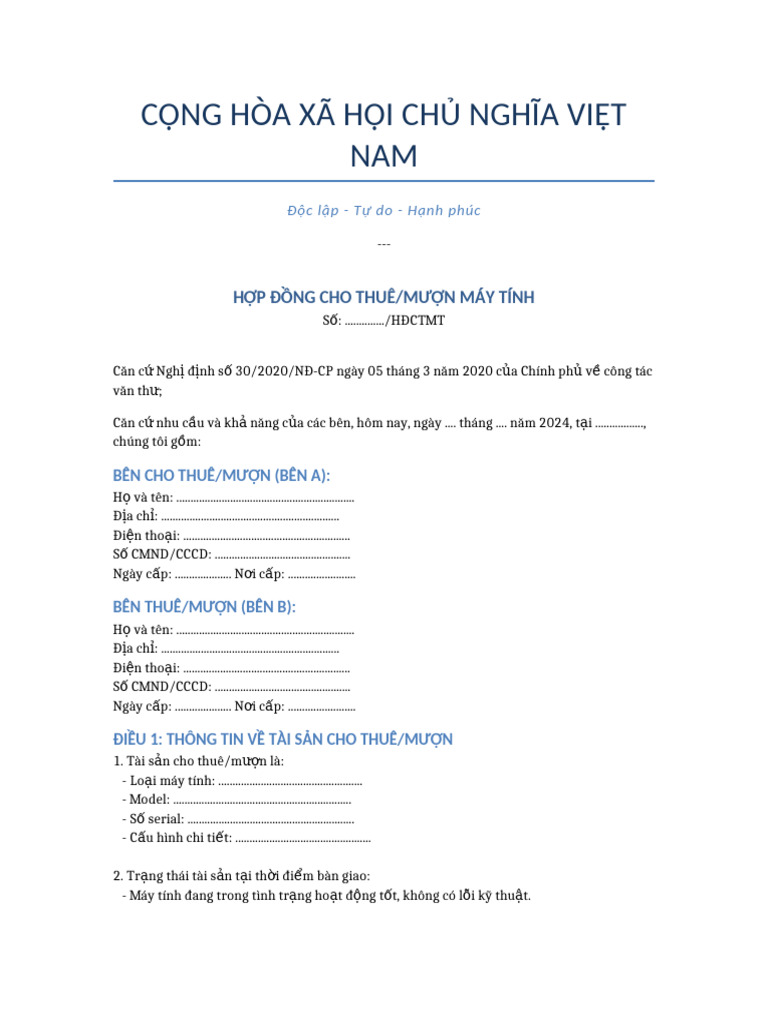 Hop Dong Thue Muon May Tinh | PDF