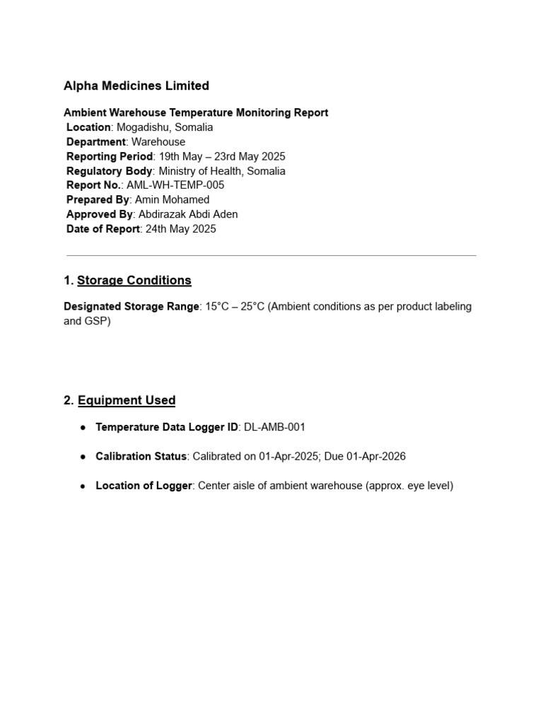 Warehouse Temperature Monitoring Report | PDF