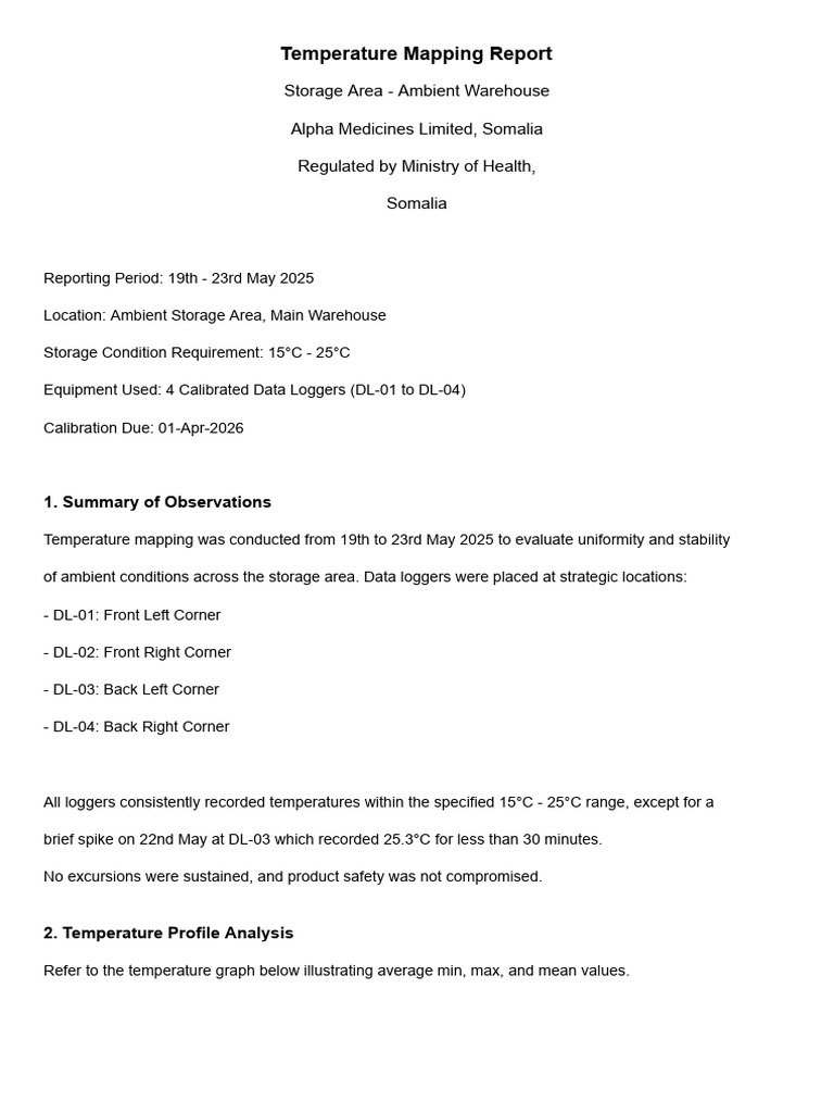 Temperature Mapping Report Storage Area Alpha Medicines | PDF