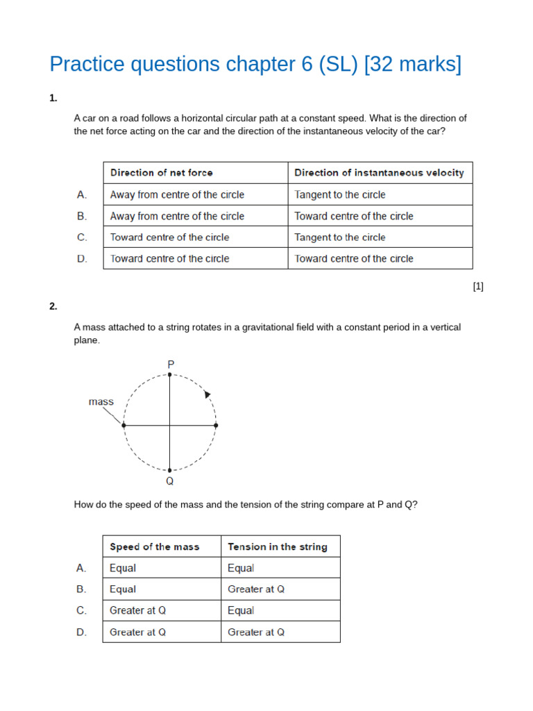 Circular Motion and Gravity Practice Questions | PDF | Force | Mass