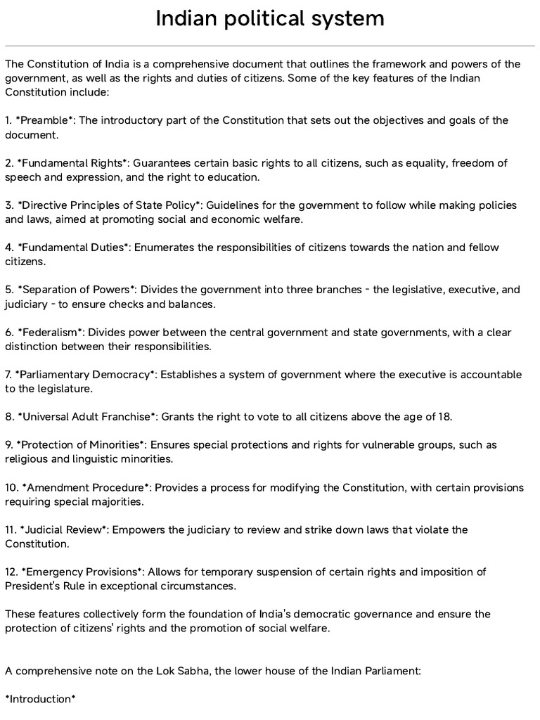 Indian Political System 1717335902 | PDF | Government | Governance