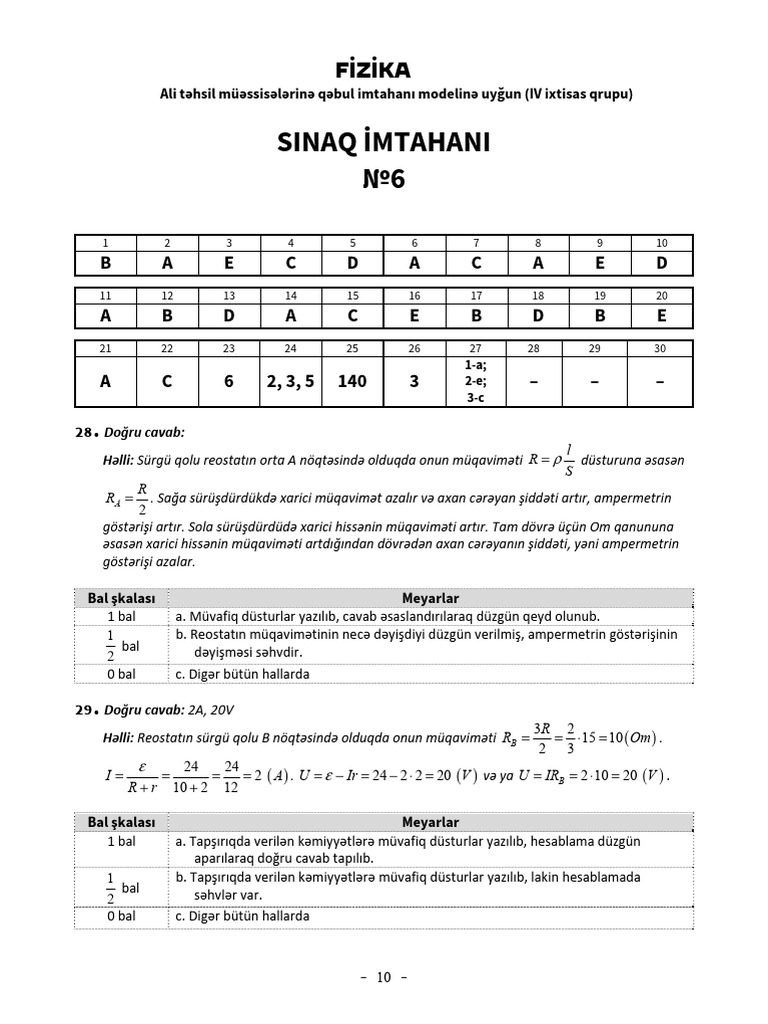 Fizika Qrup 4 AZ Sinaq 6 | PDF