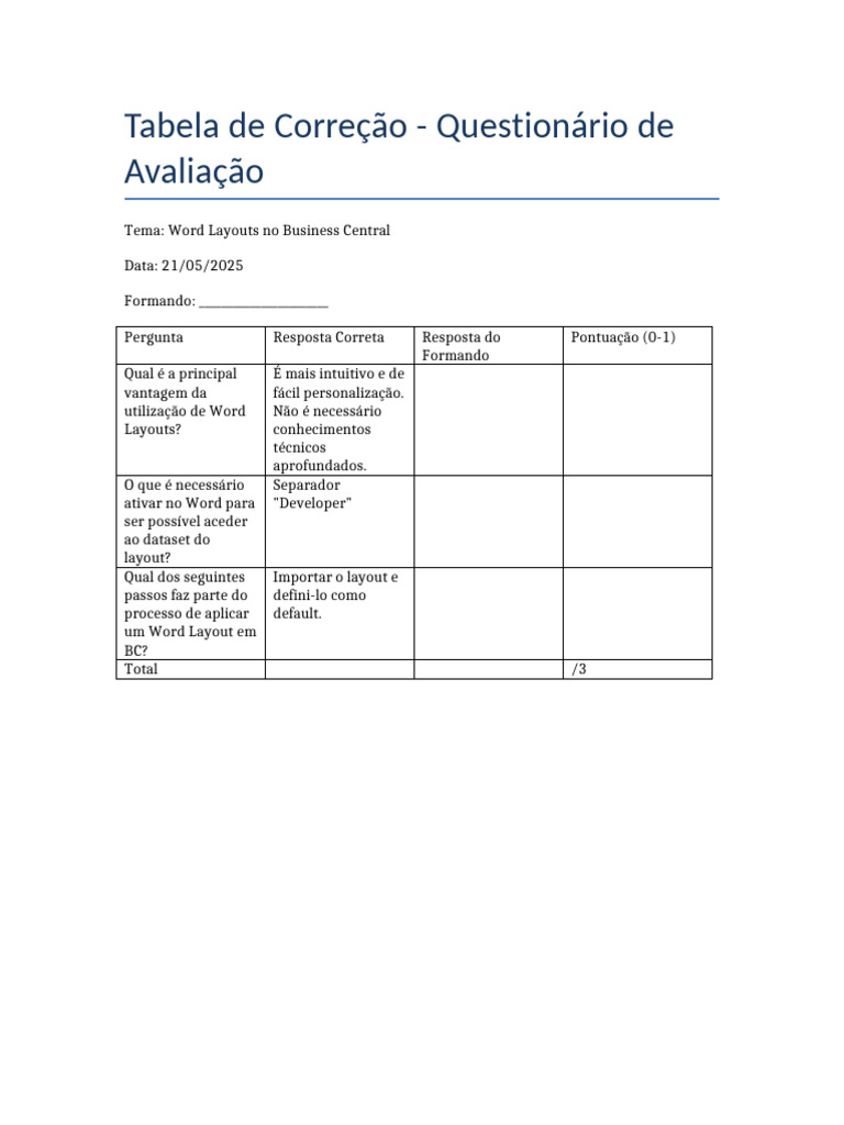 Tabela Correcao Questionario Word Layouts | PDF