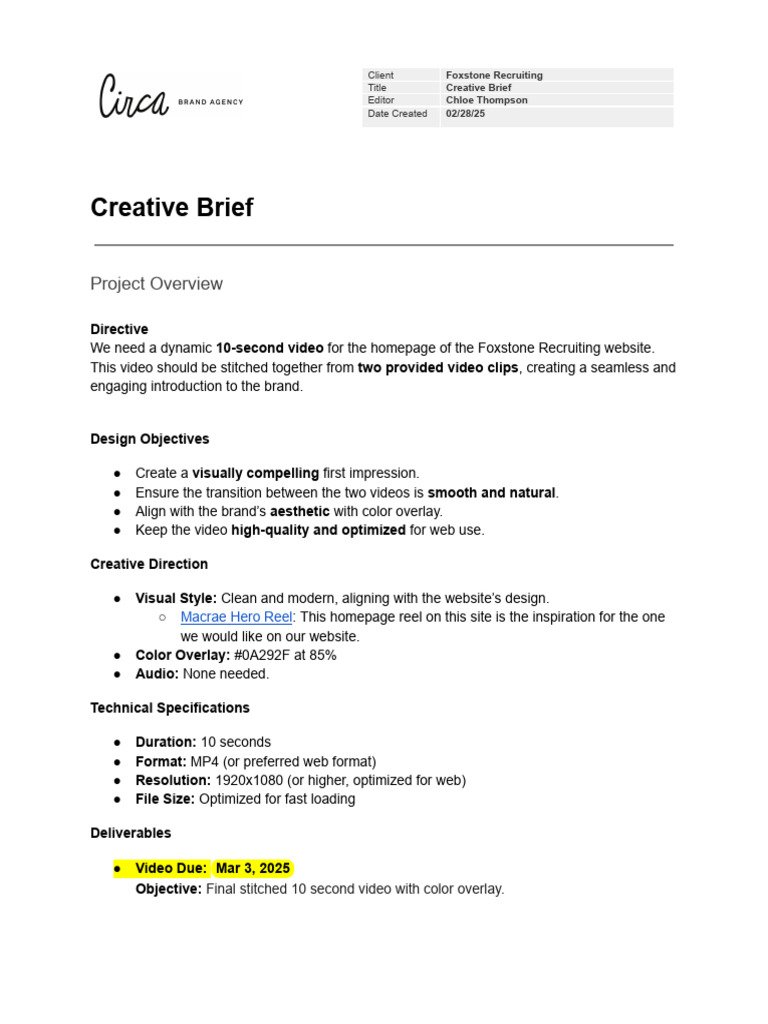 Foxstone Video Creative Brief | PDF