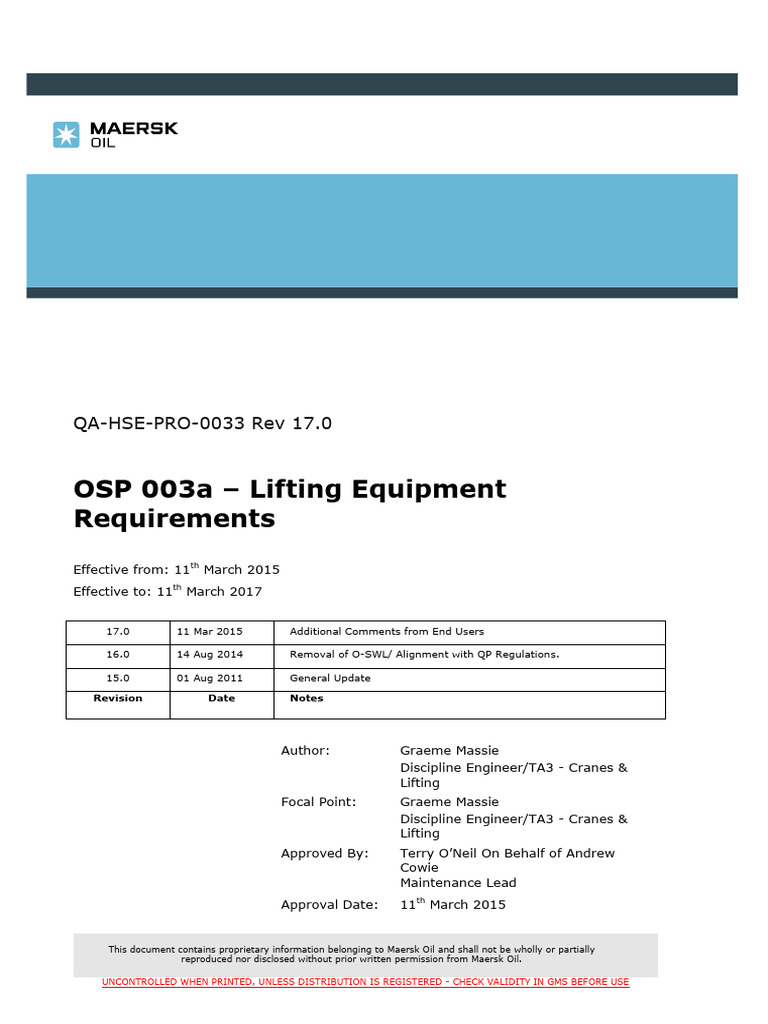 Osp-003a Lifting Equipment Requirements Rev 17 0 - 6 - 0 | PDF