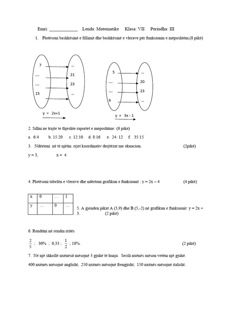 Test Matematika Tremujori 3 | PDF