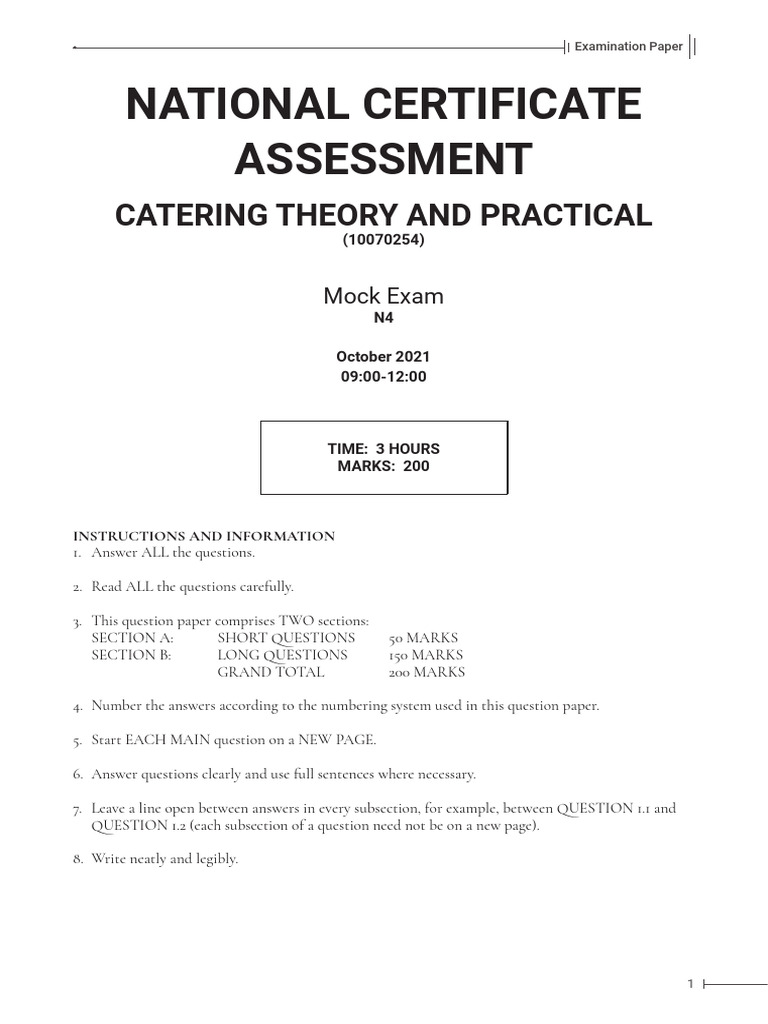 N4 Catering Theory and Practical Exemplar Paper | PDF | Chef | Scone