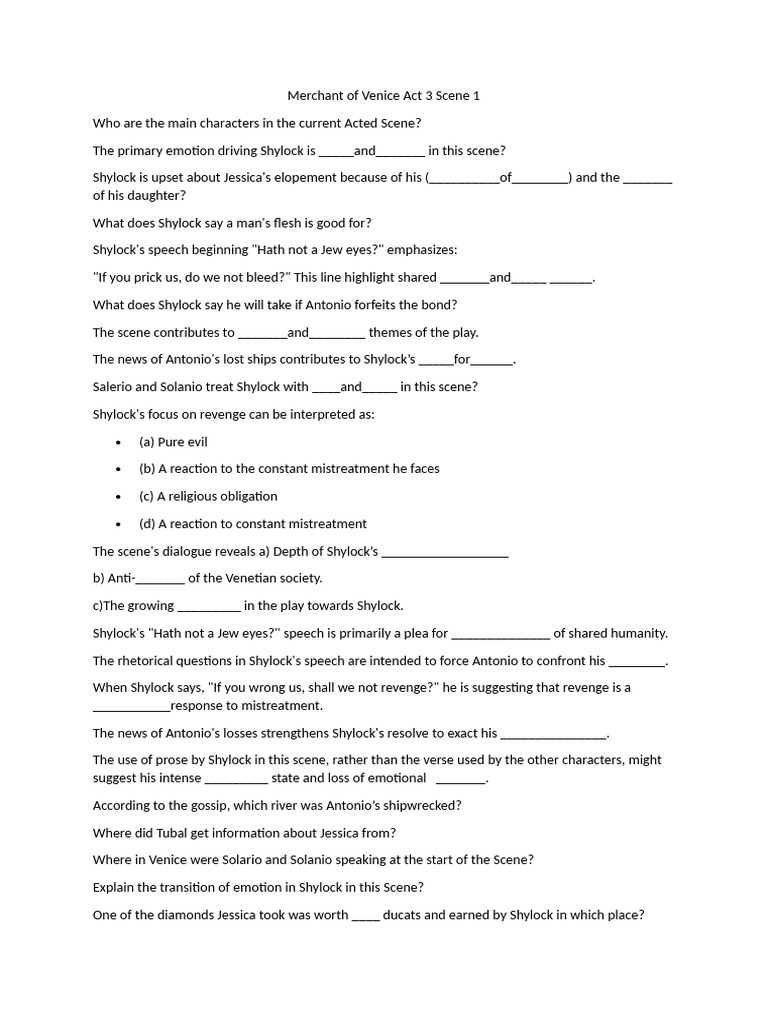 Shylock's Conflict in Act 3, Scene 1 | PDF
