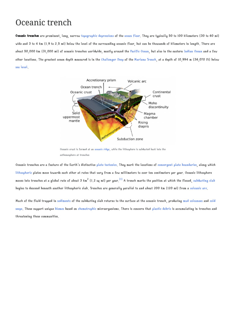 Definition of Oceanic Trenches | PDF | Plate Tectonics | Structure Of ...