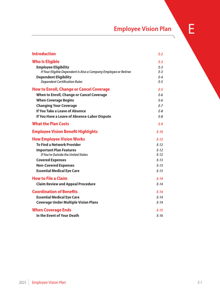 EE Handbook E Employee Vision Plan | PDF | Consolidated Omnibus Budget ...