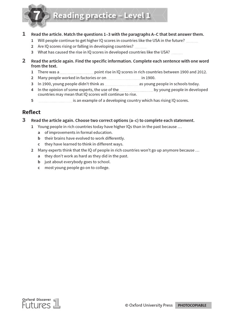 ODF1 Unit 7 Reading Practice L1 | PDF | Reason | Intelligence Quotient