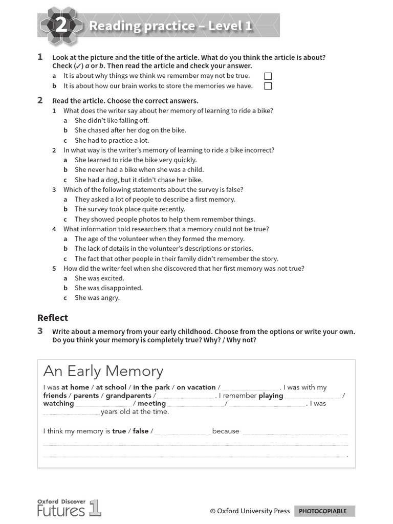 ODF1 Unit 2 Reading Practice L1 | PDF | Memory