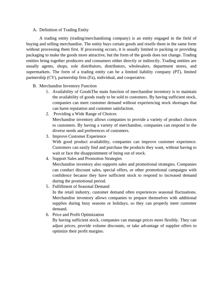 Definition of Trading Entity | PDF | Inventory | Merchandising