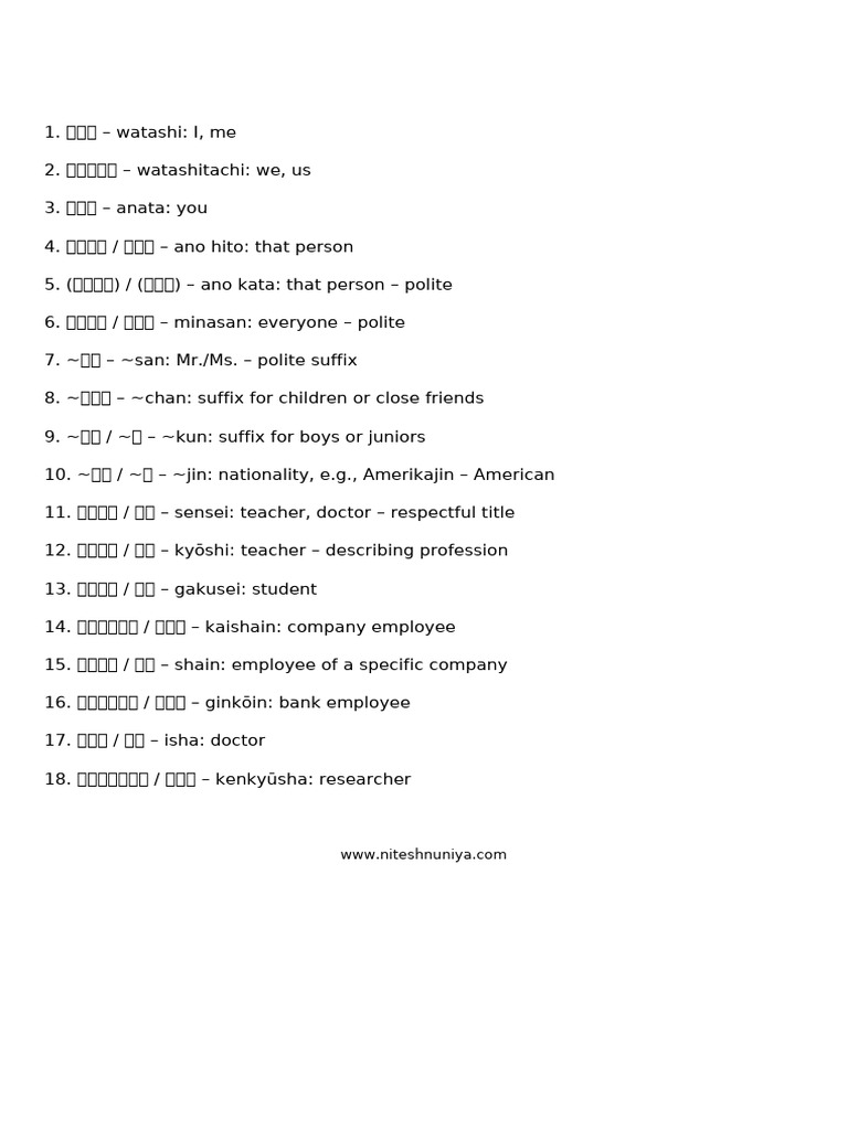 Japanese Vocabulary List | PDF