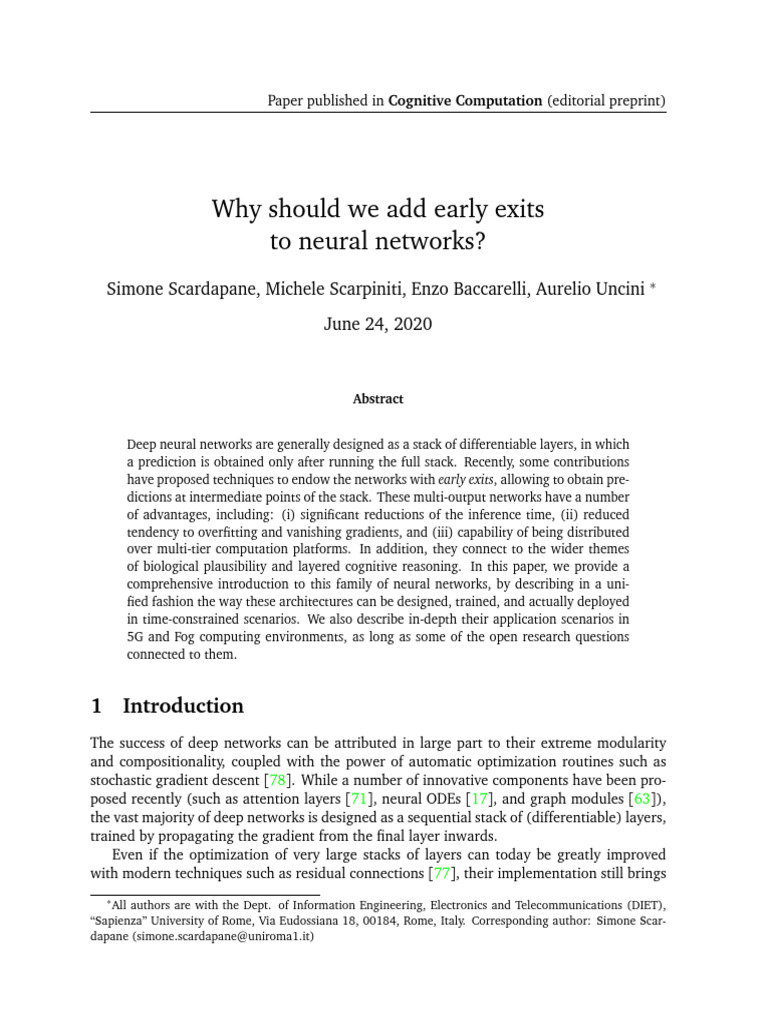 Benefits of Early Exits in Neural Networks | PDF | Information ...