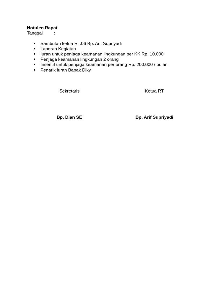 Notulen Rapat RT 06 Bulan Ini | PDF