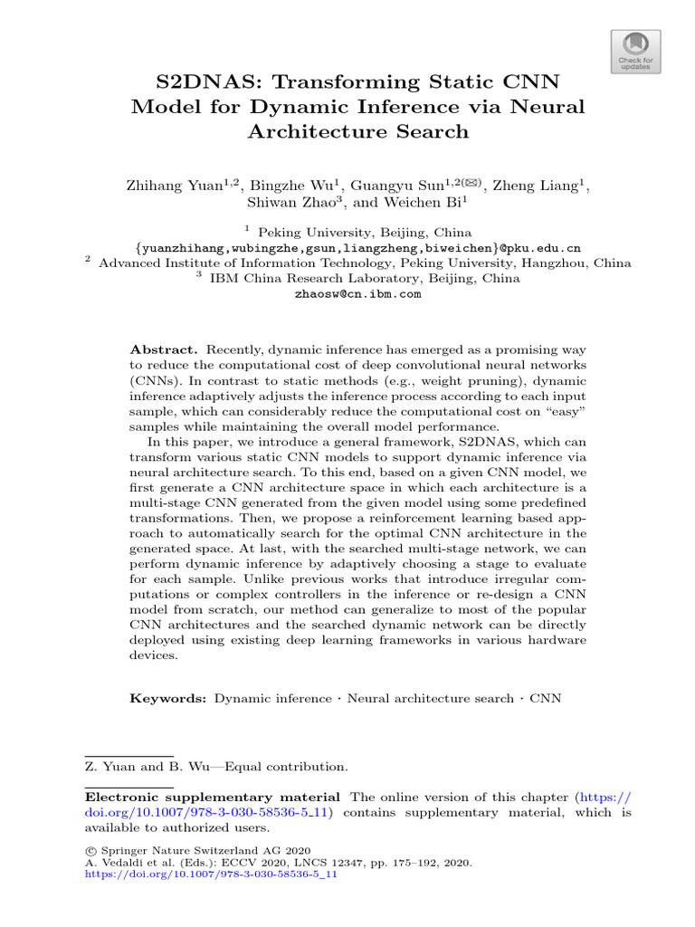 S2DNAS: Dynamic CNN Inference Framework | PDF | Statistical Inference ...