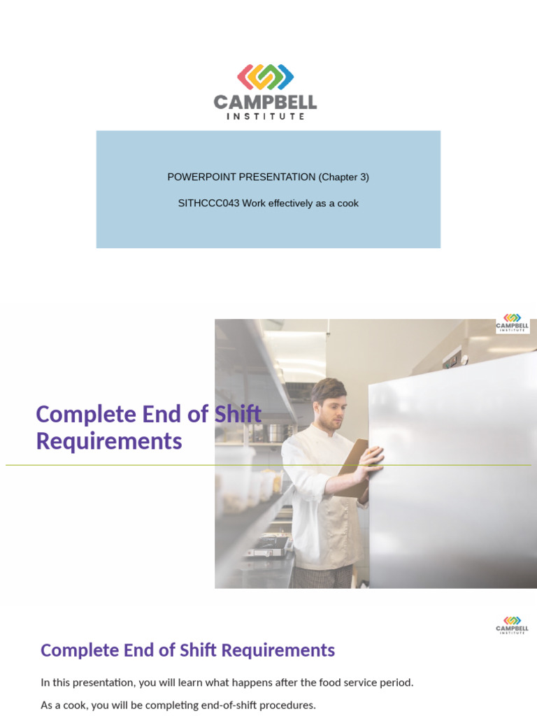 End-of-Shift Procedures for Cooks | PDF | Refrigerator | Waste