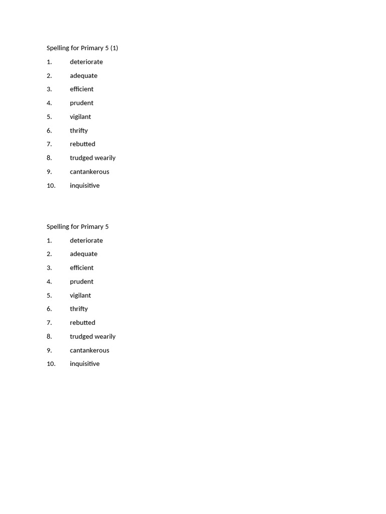 Spelling For Primary 5 | PDF
