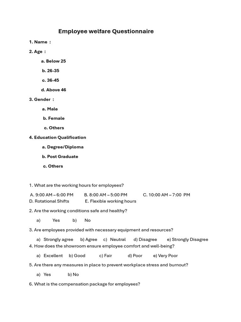 Employee Welfare Assessment Questionnaire | PDF | Employment ...
