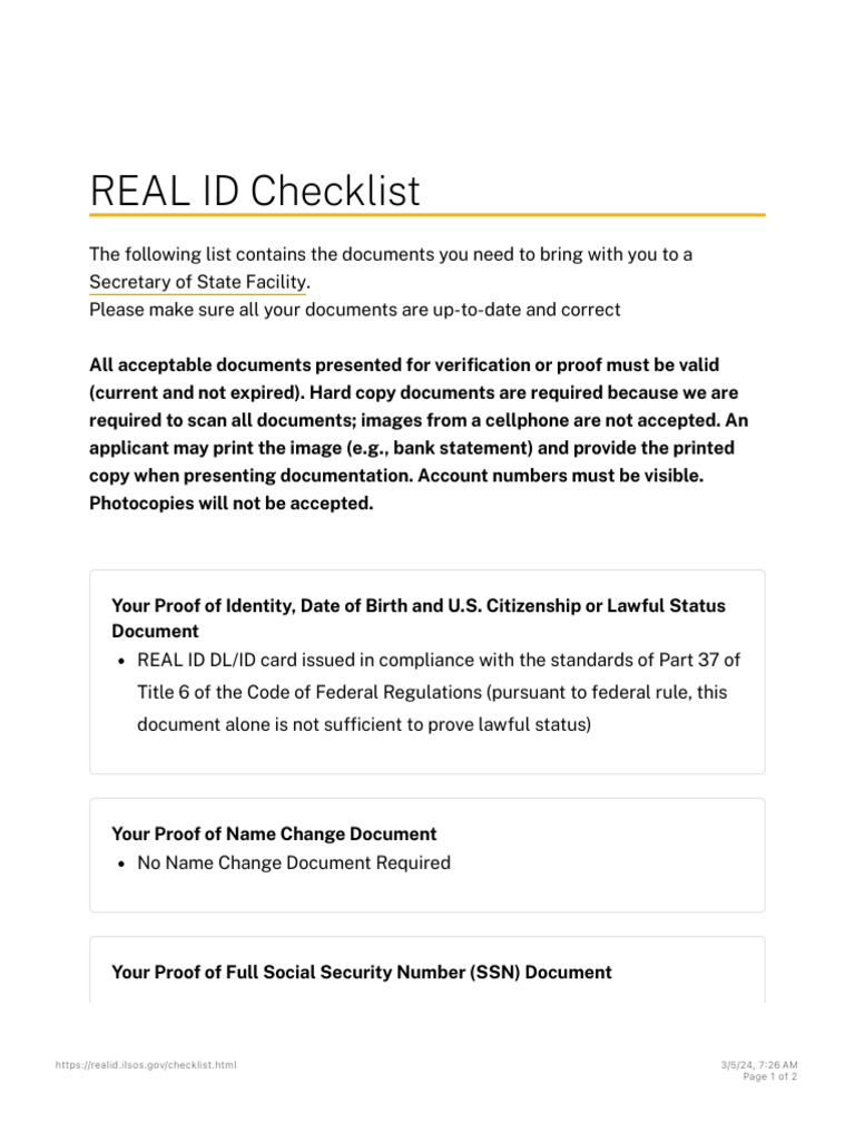 REAL ID Checklist | PDF