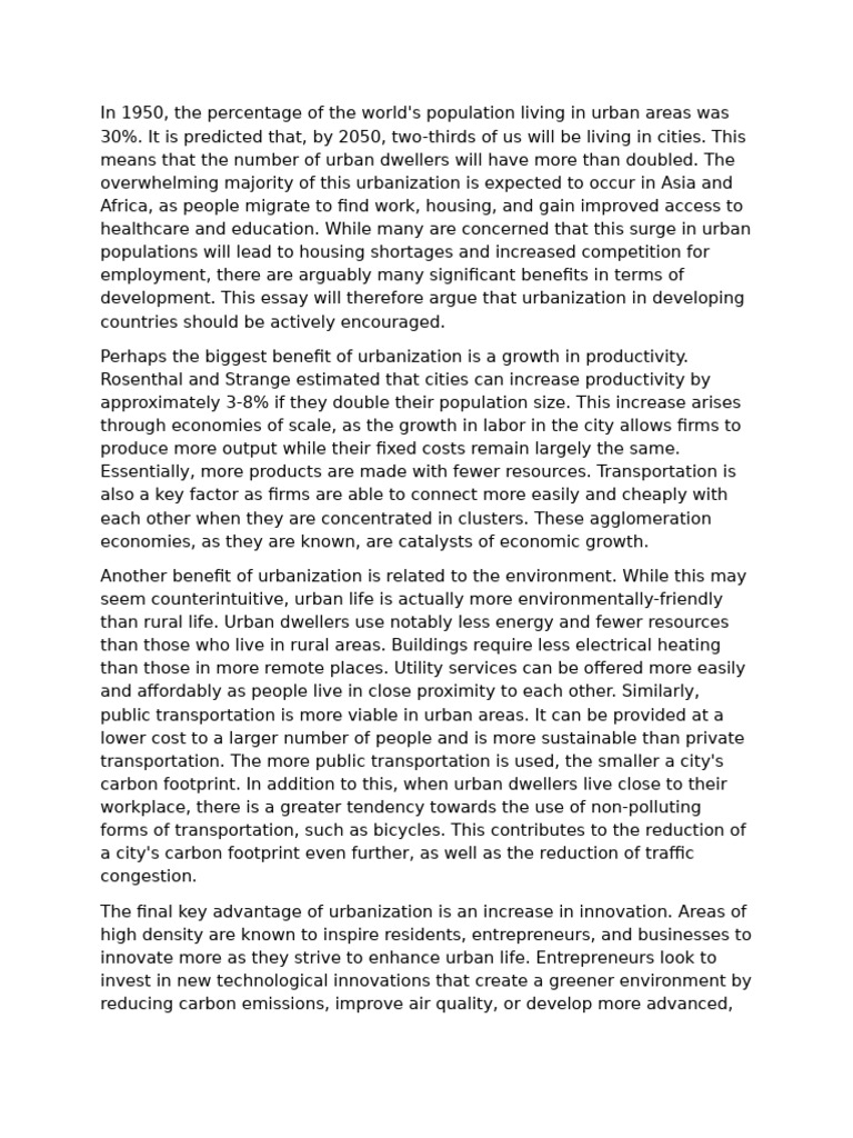 The Benefits of Urbanization - Shortened Text | PDF | Urbanization ...