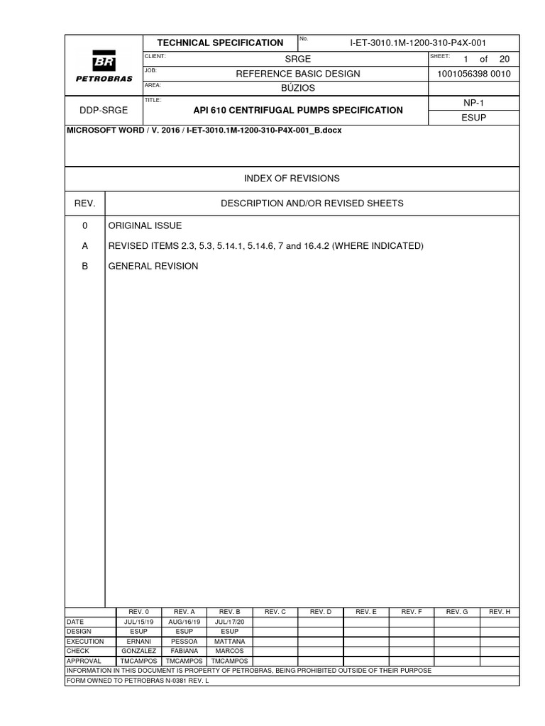 i Et 3010.1m 1200 310 p4x 001 Rb API 610 Centrifugal Pumps Specification | PDF | Pump | Bearing ...