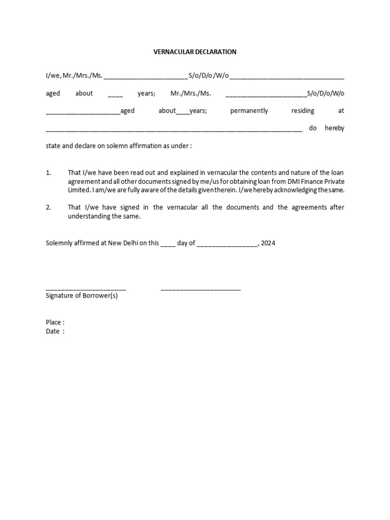 Vernacular Declaration | PDF