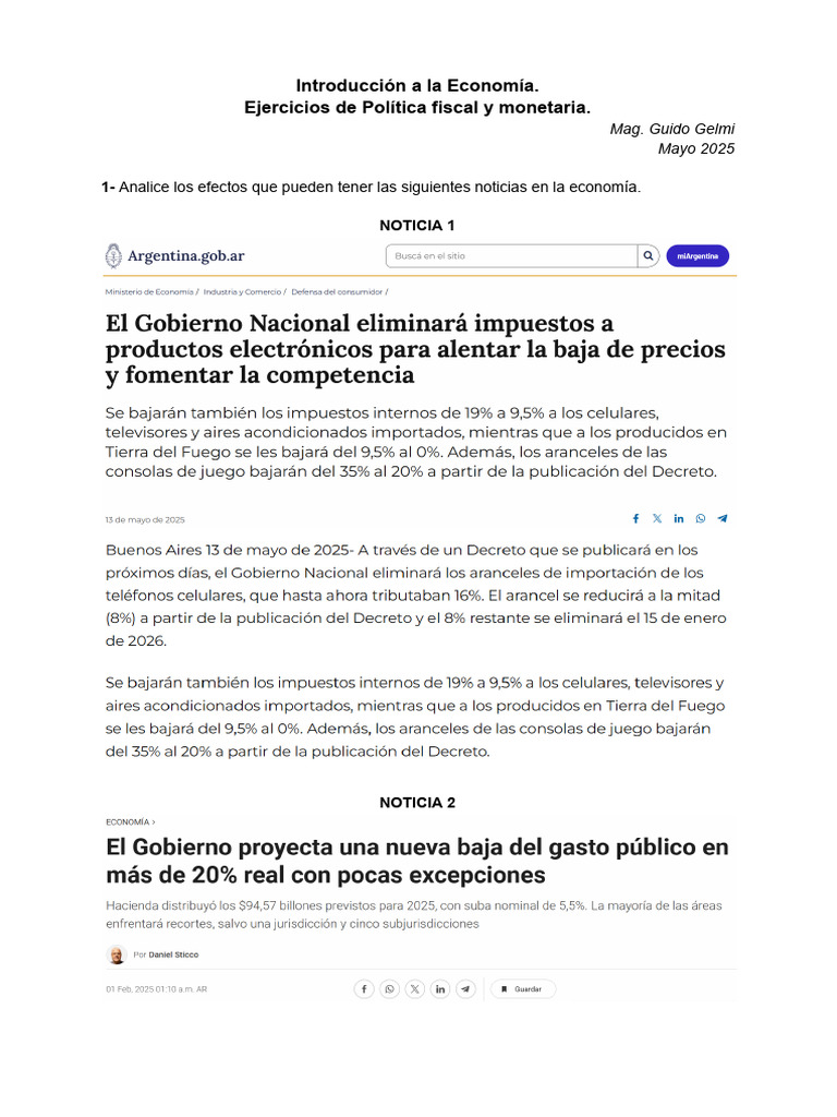 IE - Ejercicios de Política Fiscal y Monetaria. | PDF