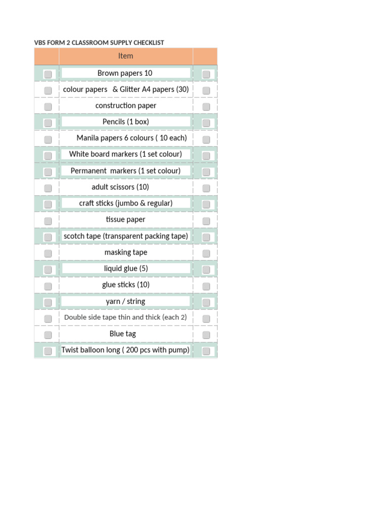 2023 VBS Supply Checklist | PDF