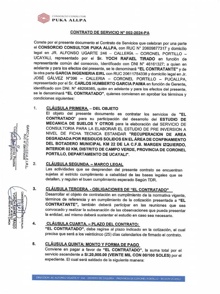 Contrato Consorcio Constructor Puka Allpa | PDF