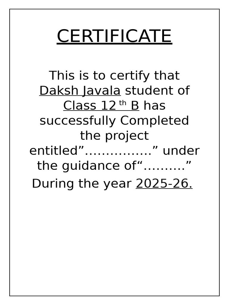 Class 12 Project Completion Certificate | PDF