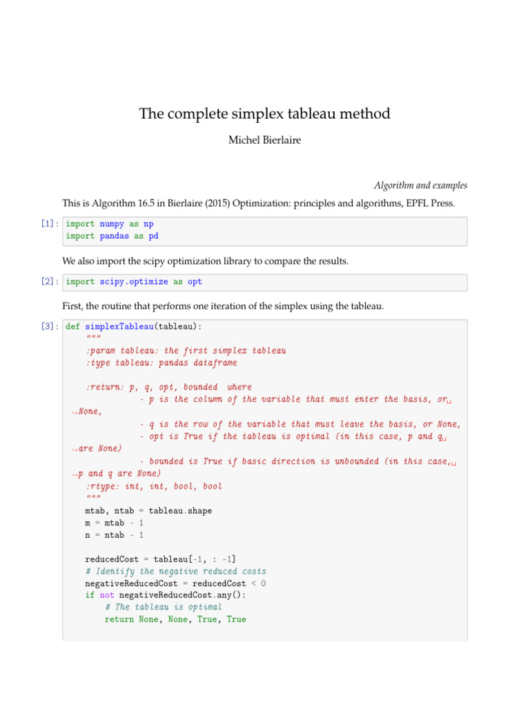 The Complete Simplex Tableau Method | PDF | Mathematical Optimization | Computer Programming
