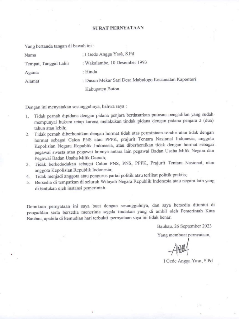 Surat Pernyataan Gede | PDF