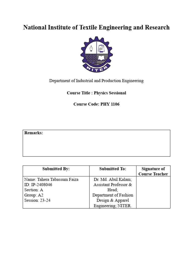Lab Report Cover Page-7 | PDF