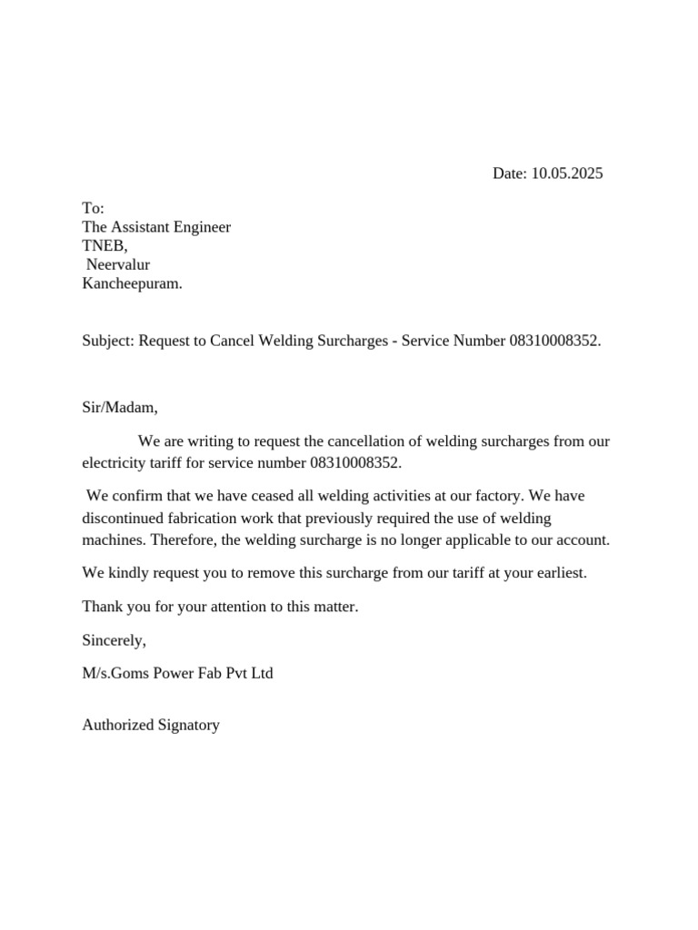 Welding Surcharge Letter | PDF