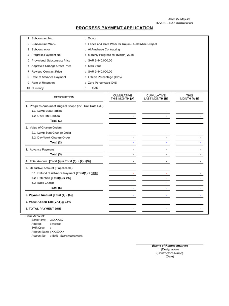 Attachment 5 Progress Payment Application | PDF | Subcontractor | Value ...