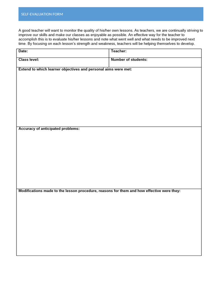 Sample Self-Evaluation Form | PDF