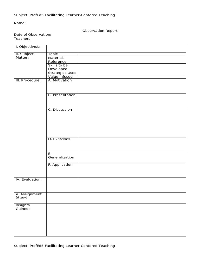 Observation-Report For DEMO | PDF