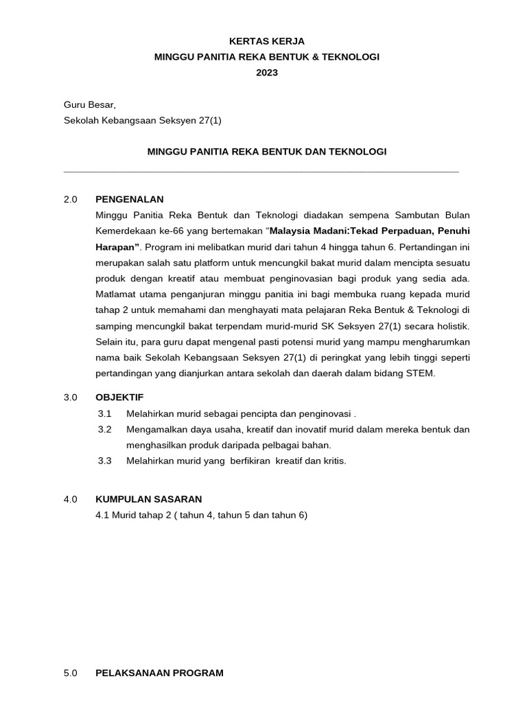 Kertas Kerja Minggu RBT | PDF
