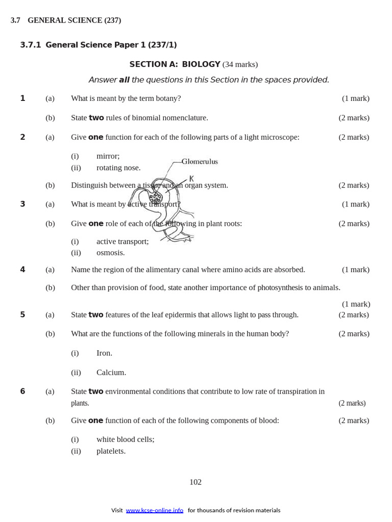 2013 Kcse General Science Questions | PDF | Acid | Chemical Elements