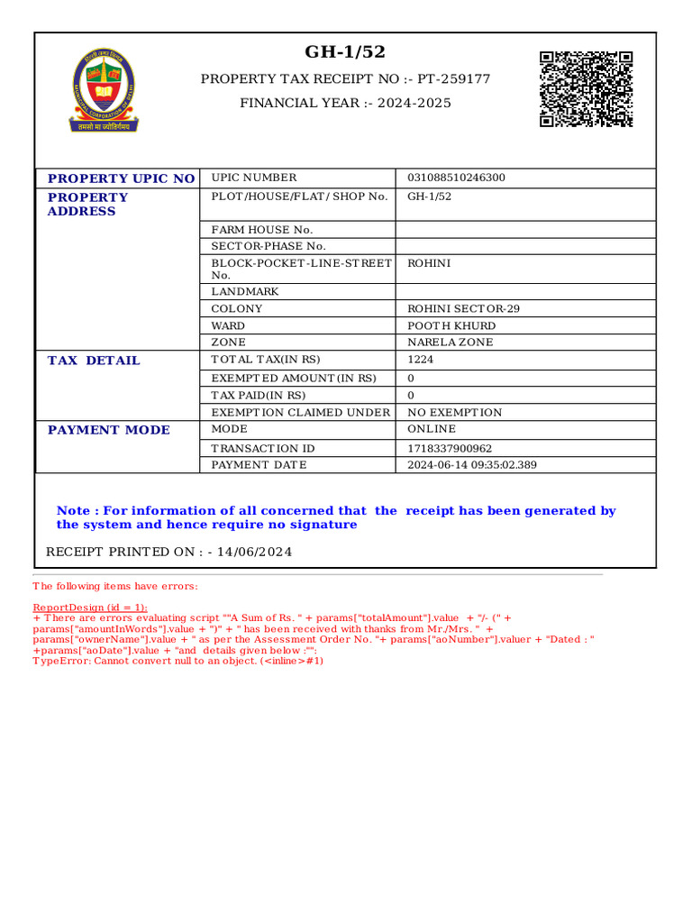 Tax Payemt Receipt | PDF