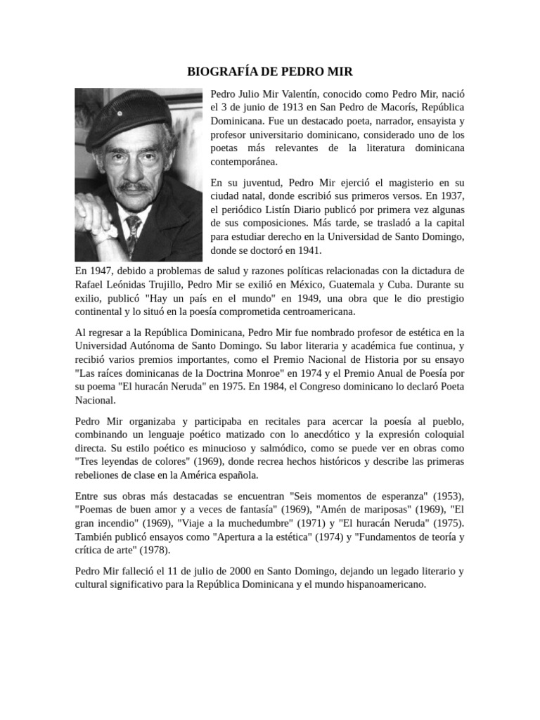 Biografía de Pedro Mir: Poeta Nacional | PDF | Poesía | Escritura